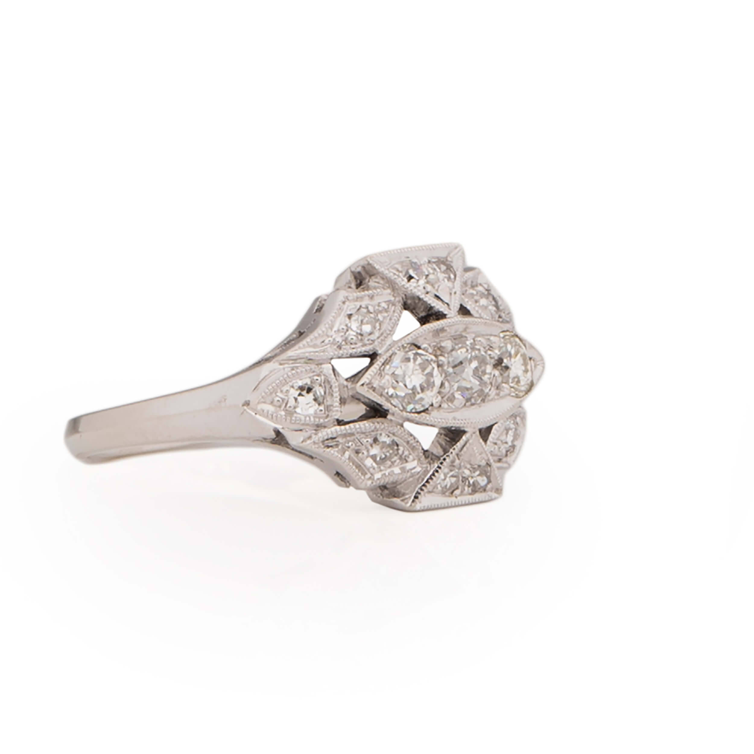 14 Karat White Gold Art Deco Geometric Diamond Ring - Lippa's Jewelry