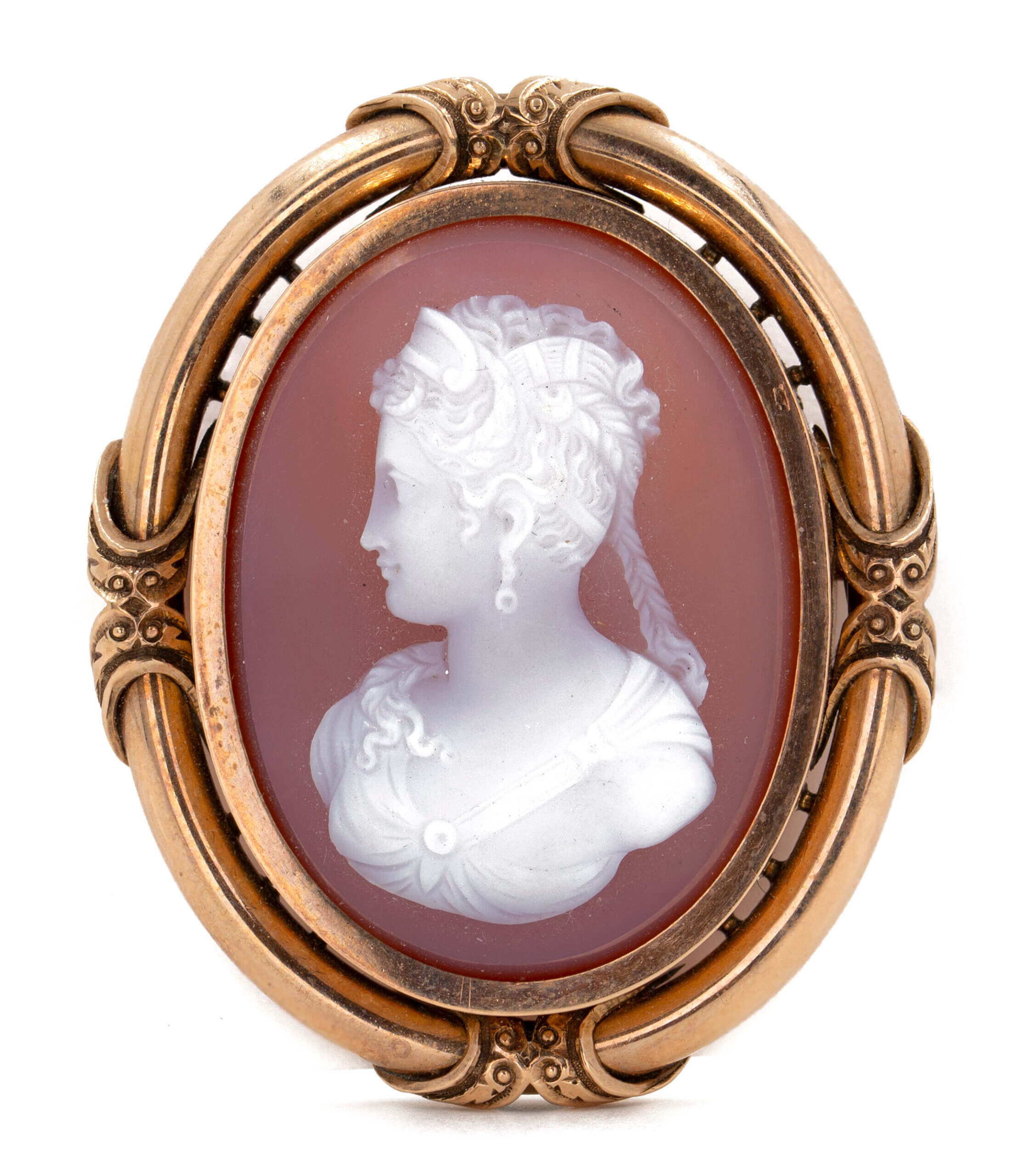 Victorian 14 Karat Yellow Gold Red Cameo Brooch - Lippa's Jewelry